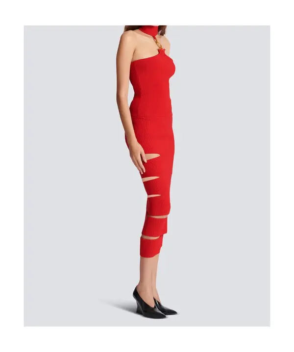 Balmain Long Knit Skirt With Cut-outs