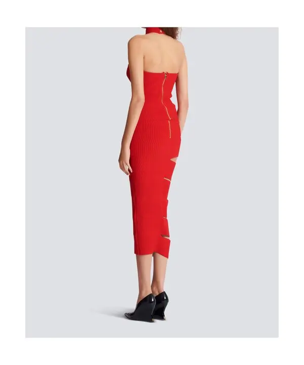 Balmain Long Knit Skirt With Cut-outs