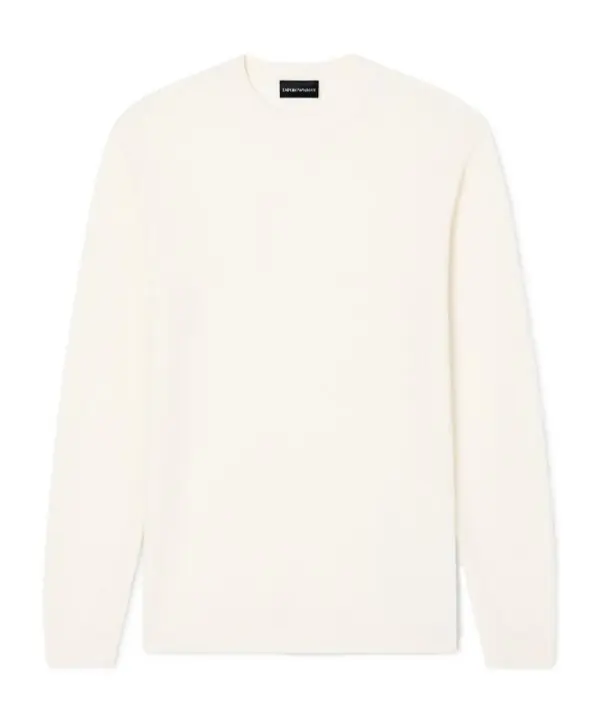 Emporio Armani Crewneck Textured Long Sleeve Sweater - Light Brown