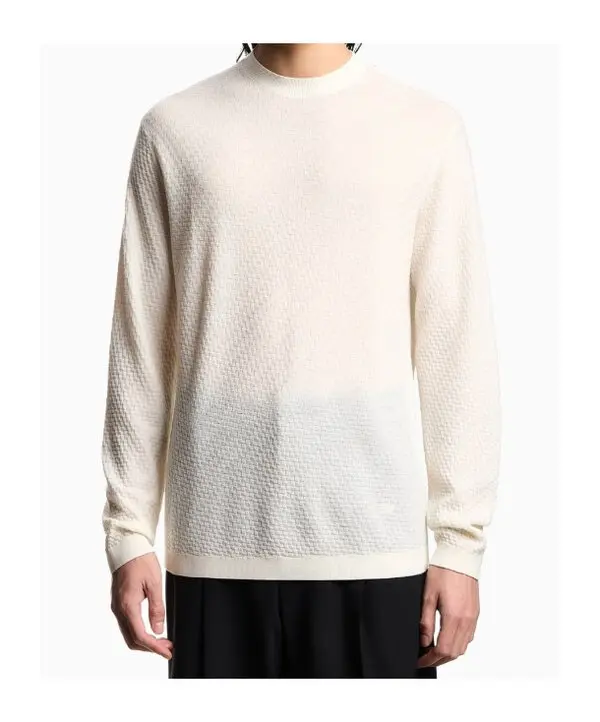 Emporio Armani Crewneck Textured Long Sleeve Sweater - Light Brown