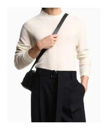 Emporio Armani Crewneck Textured Long Sleeve Sweater - Light Brown