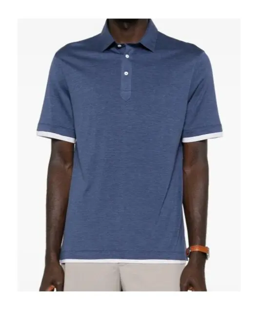 Brunello Cucinelli Contrast Trim Polo Shirt - Blue