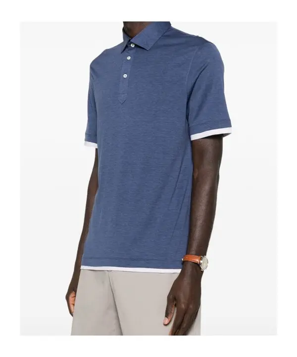 Brunello Cucinelli Contrast Trim Polo Shirt - Blue
