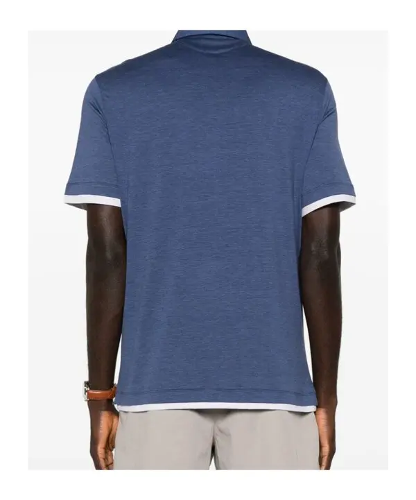 Brunello Cucinelli Contrast Trim Polo Shirt - Blue