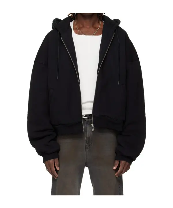 LU'U DAN Full Zip Embroidered Logo Hoodie - Soft Black