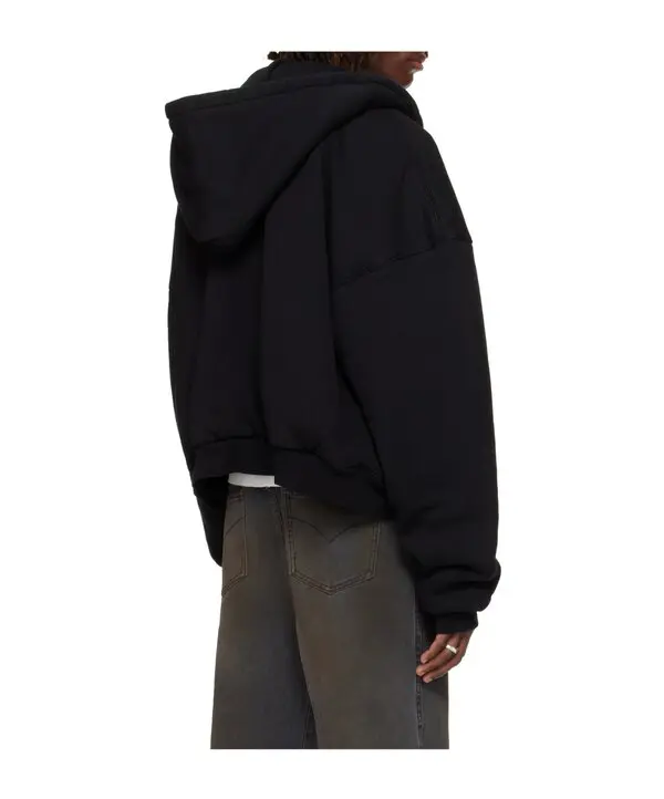 LU'U DAN Full Zip Embroidered Logo Hoodie - Soft Black
