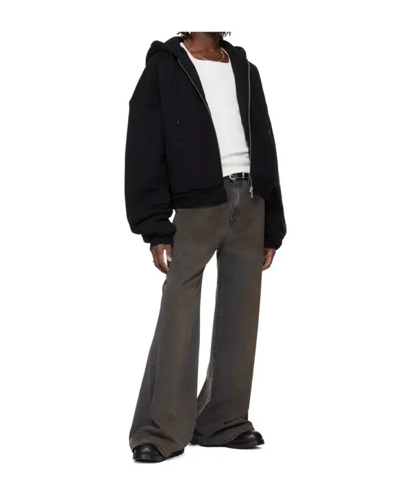 LU'U DAN Full Zip Embroidered Logo Hoodie - Soft Black