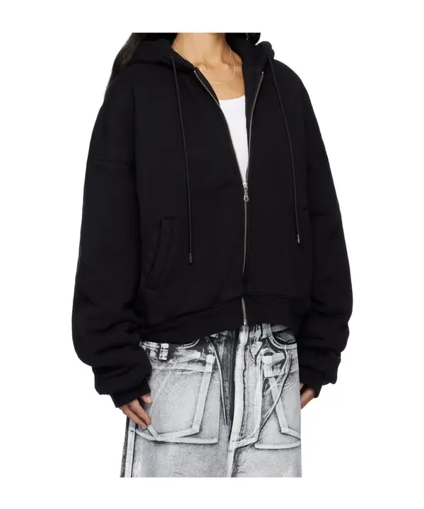 LU'U DAN Full Zip Embroidered Logo Hoodie - Soft Black