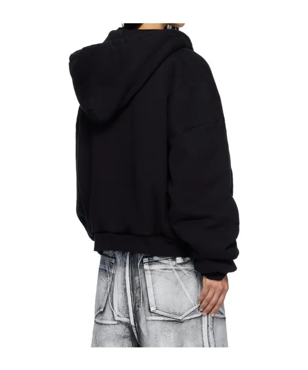 LU'U DAN Full Zip Embroidered Logo Hoodie - Soft Black