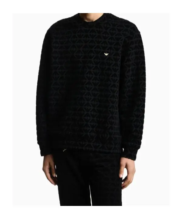 Emporio Armani Logo-embroidered Patterned Sweatshirt
