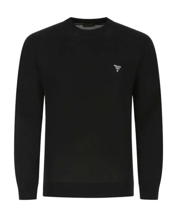 Prada Logo Embroidered Crewneck Jumper - Black