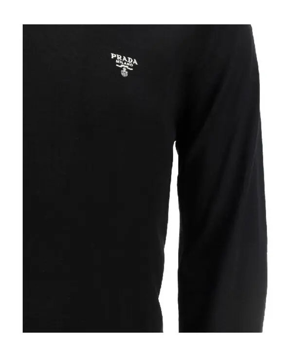 Prada Logo Embroidered Crewneck Jumper - Black