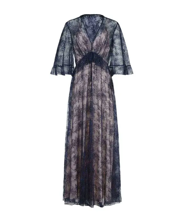Alberta Ferretti V-neck Sequined Lace Gown - Black