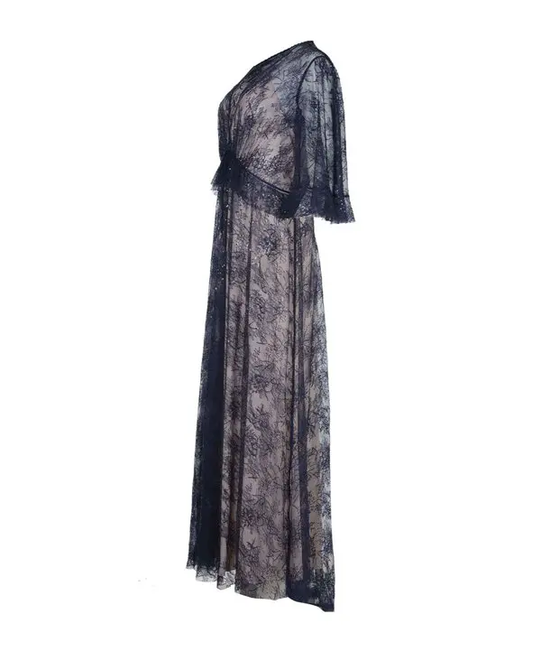 Alberta Ferretti V-neck Sequined Lace Gown - Black