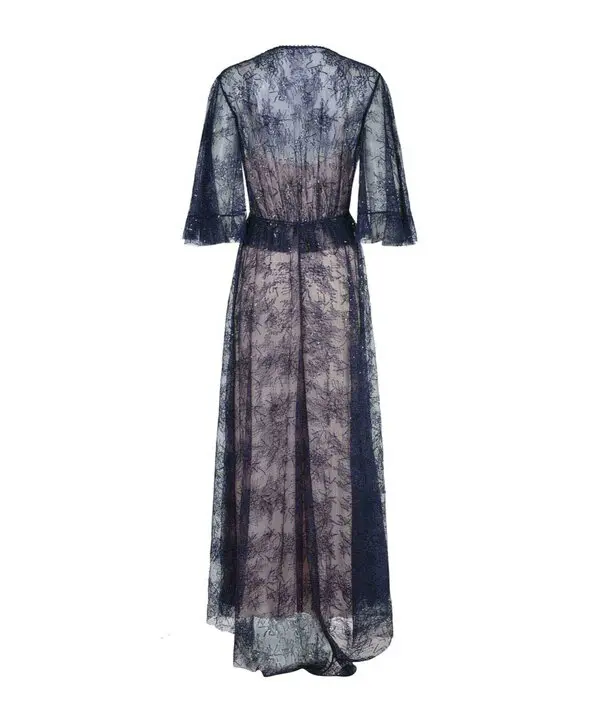 Alberta Ferretti V-neck Sequined Lace Gown - Black