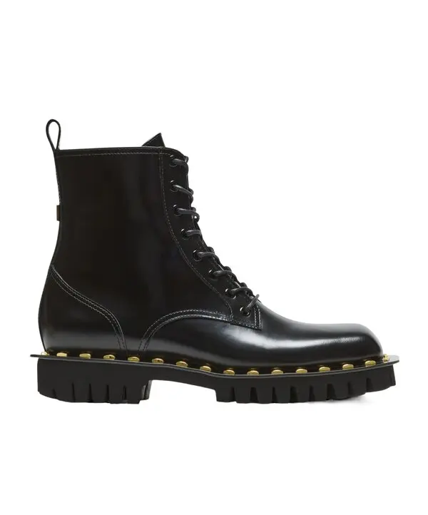 Balmain Glazed Leather Army Boots With Studded Sole