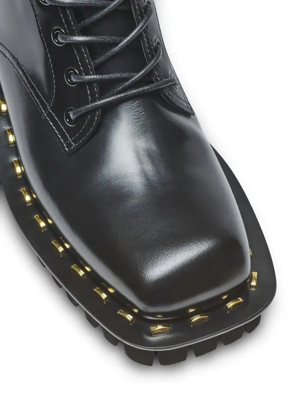 Balmain Glazed Leather Army Boots With Studded Sole