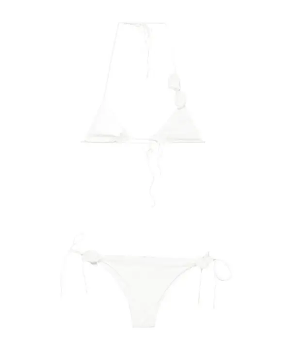 Oseree Floral Appliqué Triangle Bikini - Pearl White
