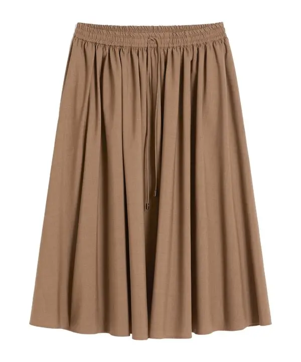 Max Mara Pleated Midi Skirt With Drawstring Waistband - Hazelnut Brown