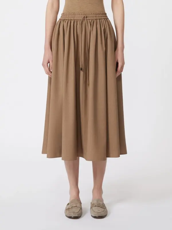 Max Mara Pleated Midi Skirt With Drawstring Waistband - Hazelnut Brown
