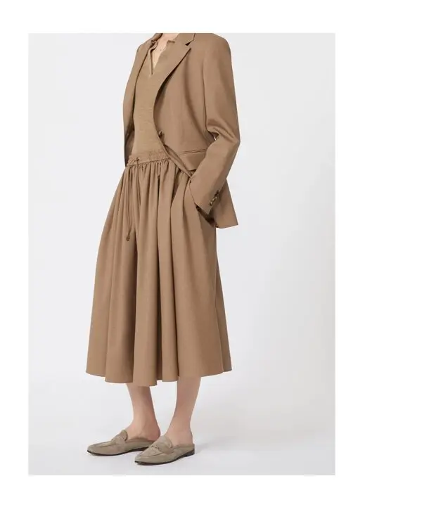 Max Mara Pleated Midi Skirt With Drawstring Waistband - Hazelnut Brown