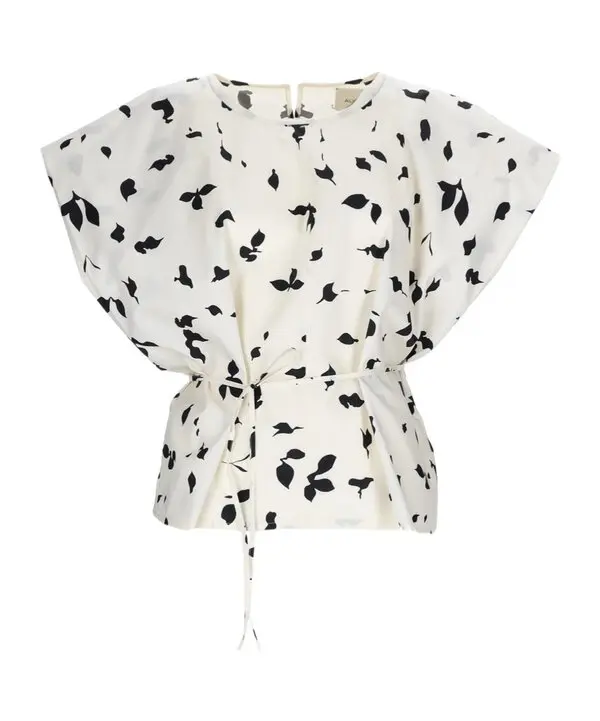 ALYSI Printed Tie-waist Top - White