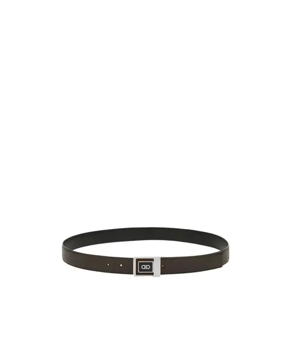 FERRAGAMO Reversible Grained Calfskin Belt With Gancini Buckle - Testa Di Moro/black