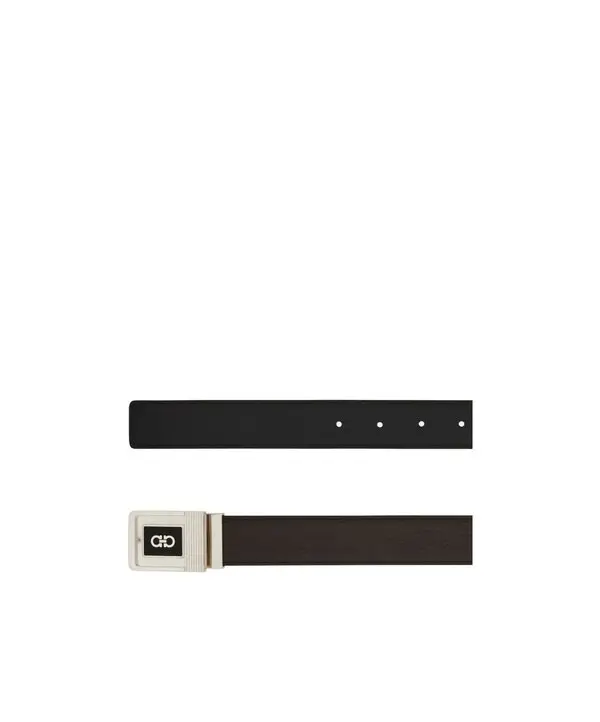 FERRAGAMO Reversible Grained Calfskin Belt With Gancini Buckle - Testa Di Moro/black