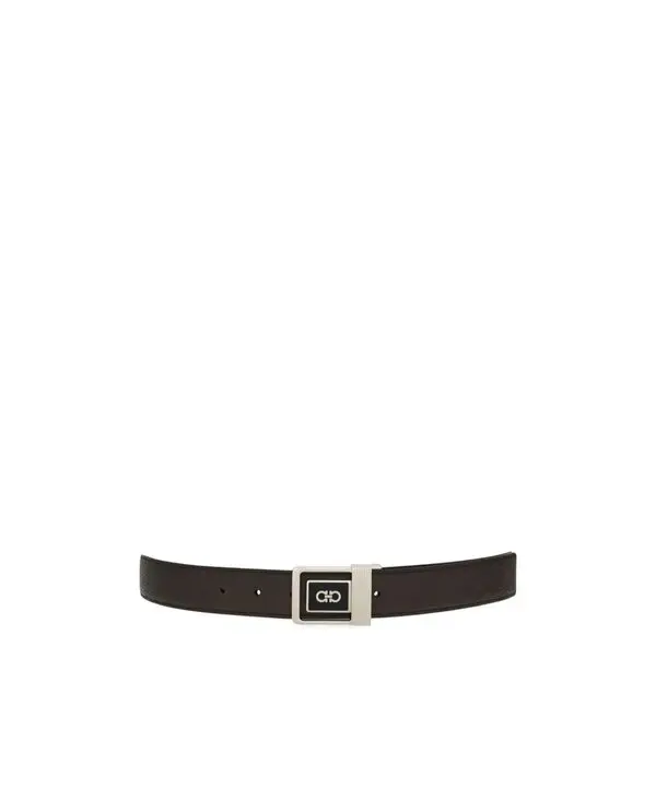 FERRAGAMO Reversible Grained Calfskin Belt With Gancini Buckle - Testa Di Moro/black