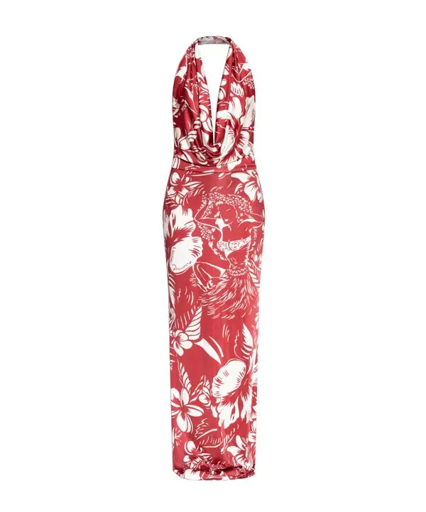 Dsquared2 Draped Printed Halterneck Maxi Dress