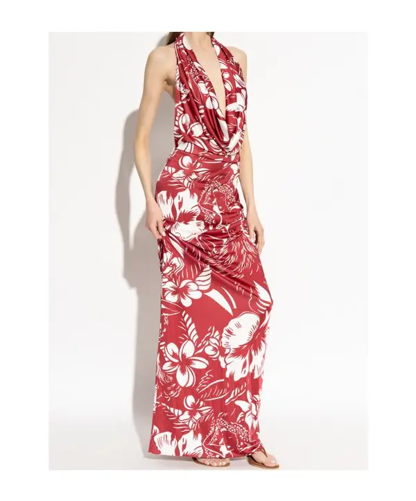 Dsquared2 Draped Printed Halterneck Maxi Dress