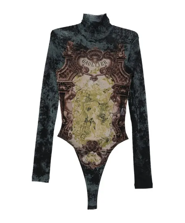JEAN PAUL GAULTIER High-neck Printed Long-sleeve Bodysuit - Black