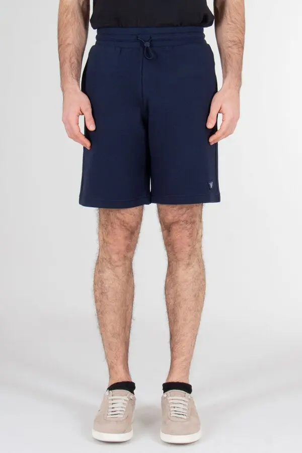 Emporio Armani Elastic Waist Shorts With Embroidered Logo - Blue
