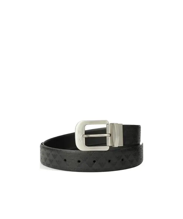 Emporio Armani Leather Belt With Engraved Logo - Black