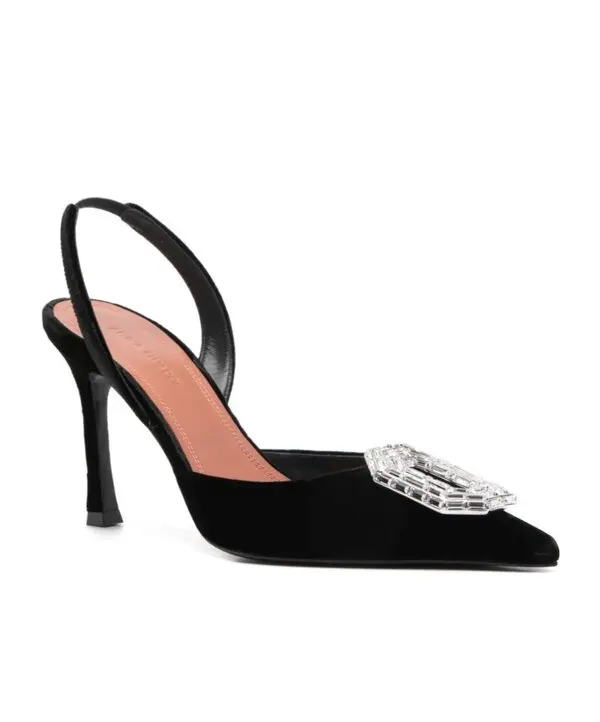 Amina Muaddi Pointed-toe Slingback Stiletto Sandals With Embellished Detail - Black