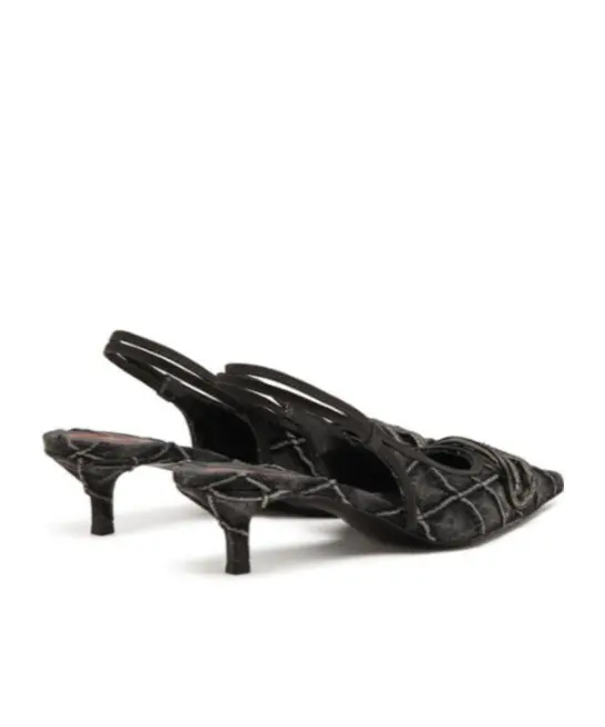 DIESEL® D-venus Sb Logo Embellished Slingback Kitten Heel Pumps
