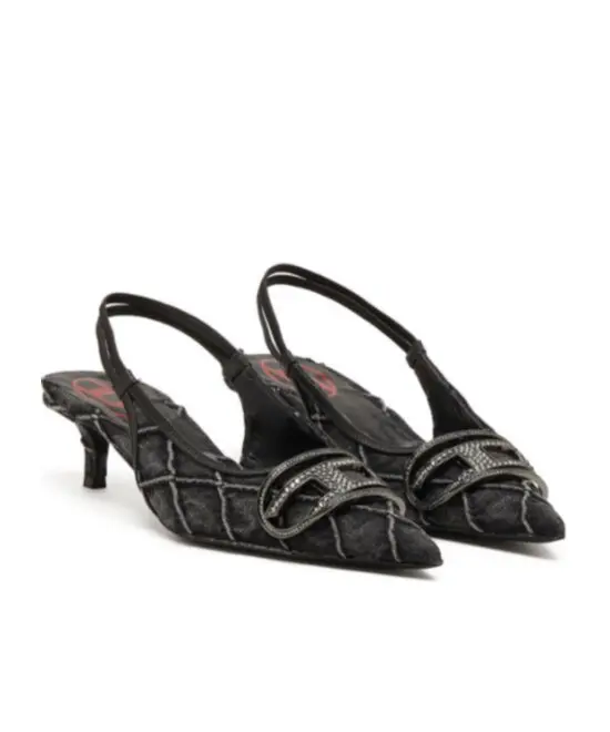 DIESEL® D-venus Sb Logo Embellished Slingback Kitten Heel Pumps