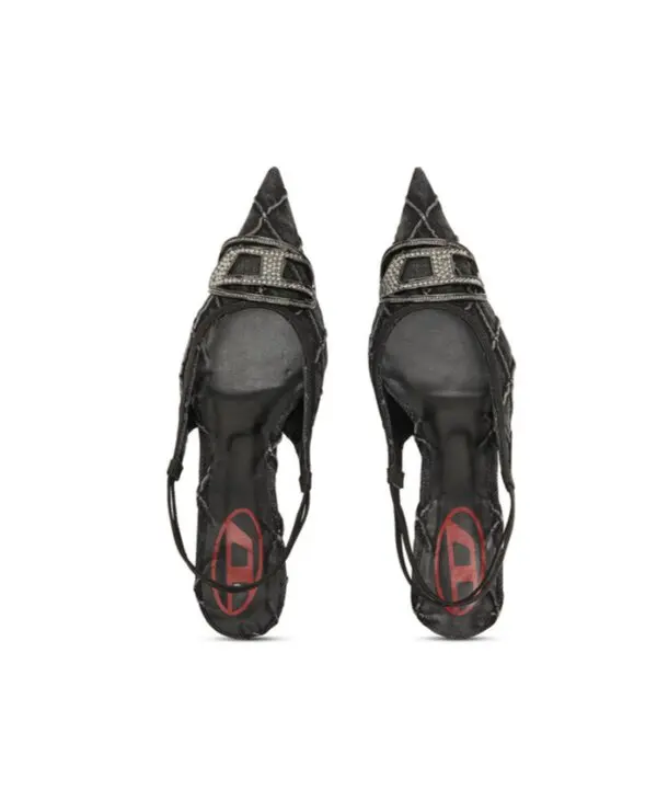 DIESEL® D-venus Sb Logo Embellished Slingback Kitten Heel Pumps