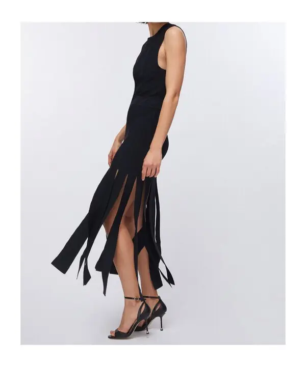 Liu Jo Sleeveless Knit Maxi Dress With Fringed Hem