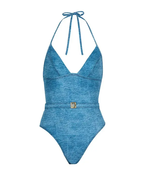 Balmain V-neck One-piece Swimsuit - Blue