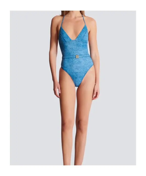 Balmain V-neck One-piece Swimsuit - Blue
