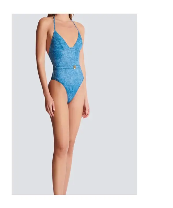 Balmain V-neck One-piece Swimsuit - Blue