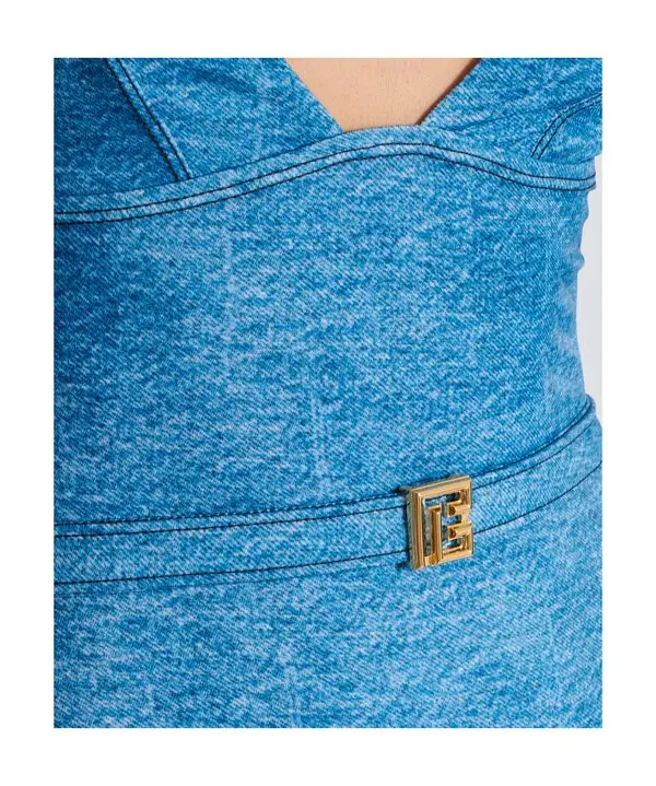 Balmain V-neck One-piece Swimsuit - Blue