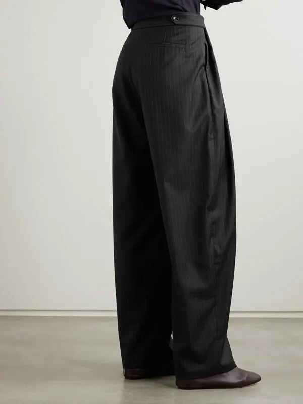 ST. AGNI Adjustable Pleated Pinstriped Wool-blend Wide-leg Pants