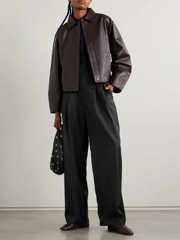 ST. AGNI Adjustable Pleated Pinstriped Wool-blend Wide-leg Pants