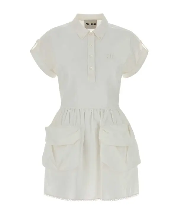 Miu Miu Short Sleeve Pocket Detailed Dress - White