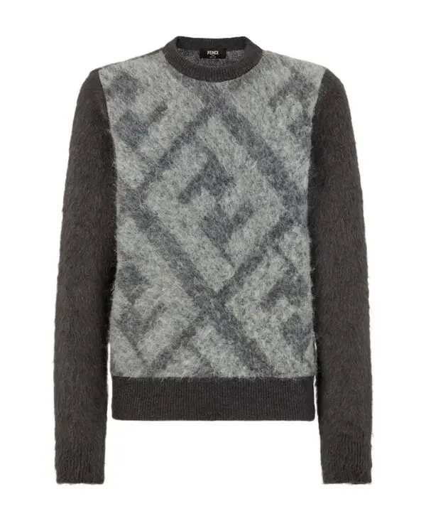 Fendi Ff Jacquard Crewneck Knitted Jumper - Gray