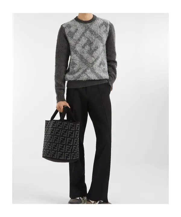 Fendi Ff Jacquard Crewneck Knitted Jumper - Gray