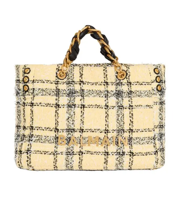 Balmain Plaid Tweed 1945 Tote Bag - Yellow