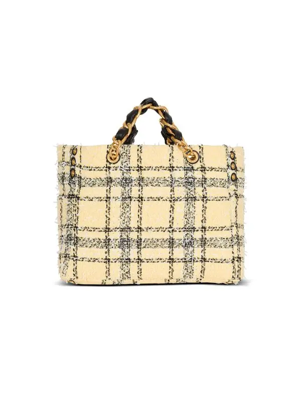 Balmain Plaid Tweed 1945 Tote Bag - Yellow